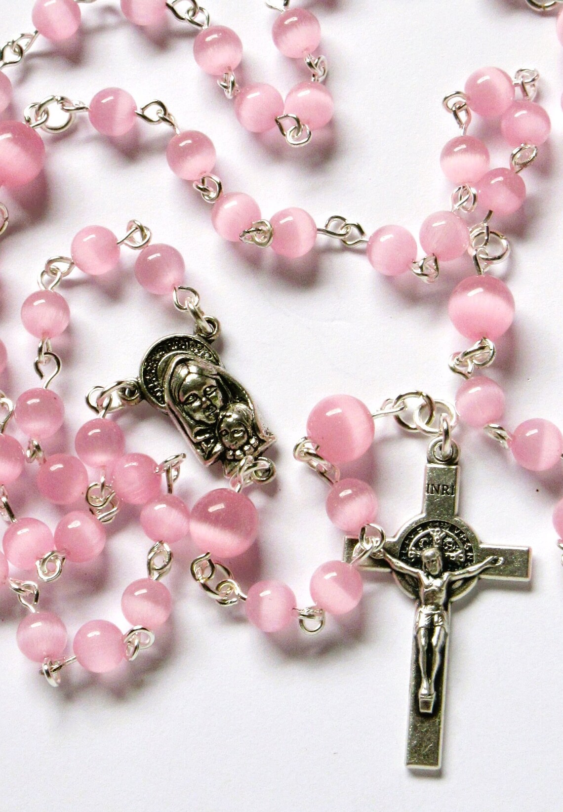 Pink Catholic Rosary, Cat's Eye, Girl's Catholic Gift, Rosary Necklace ...