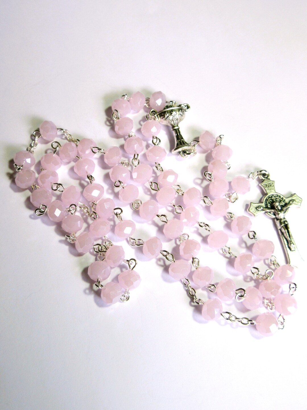 Pink First Communion Catholic Rosary, Confirmation Gift, Chalice ...