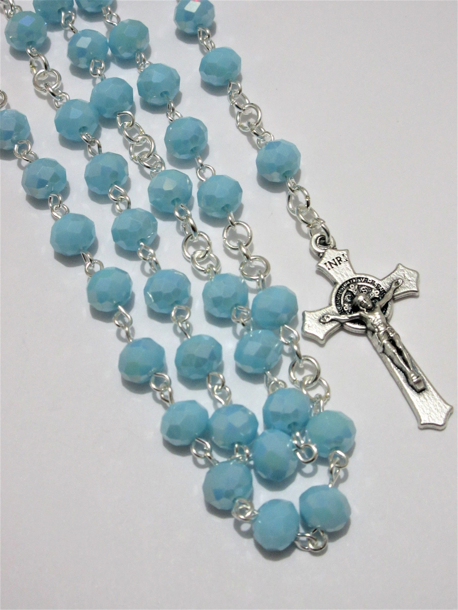 Cyan Blue Catholic Rosary Cotton Candy Blue 831 | Etsy
