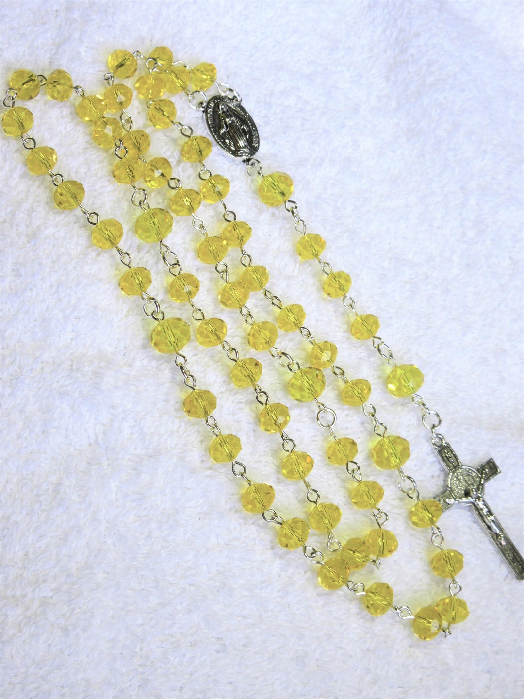 Yellow Catholic Rosary, Faceted 6mm X 8mm Yellow Beads, 440 - Etsy