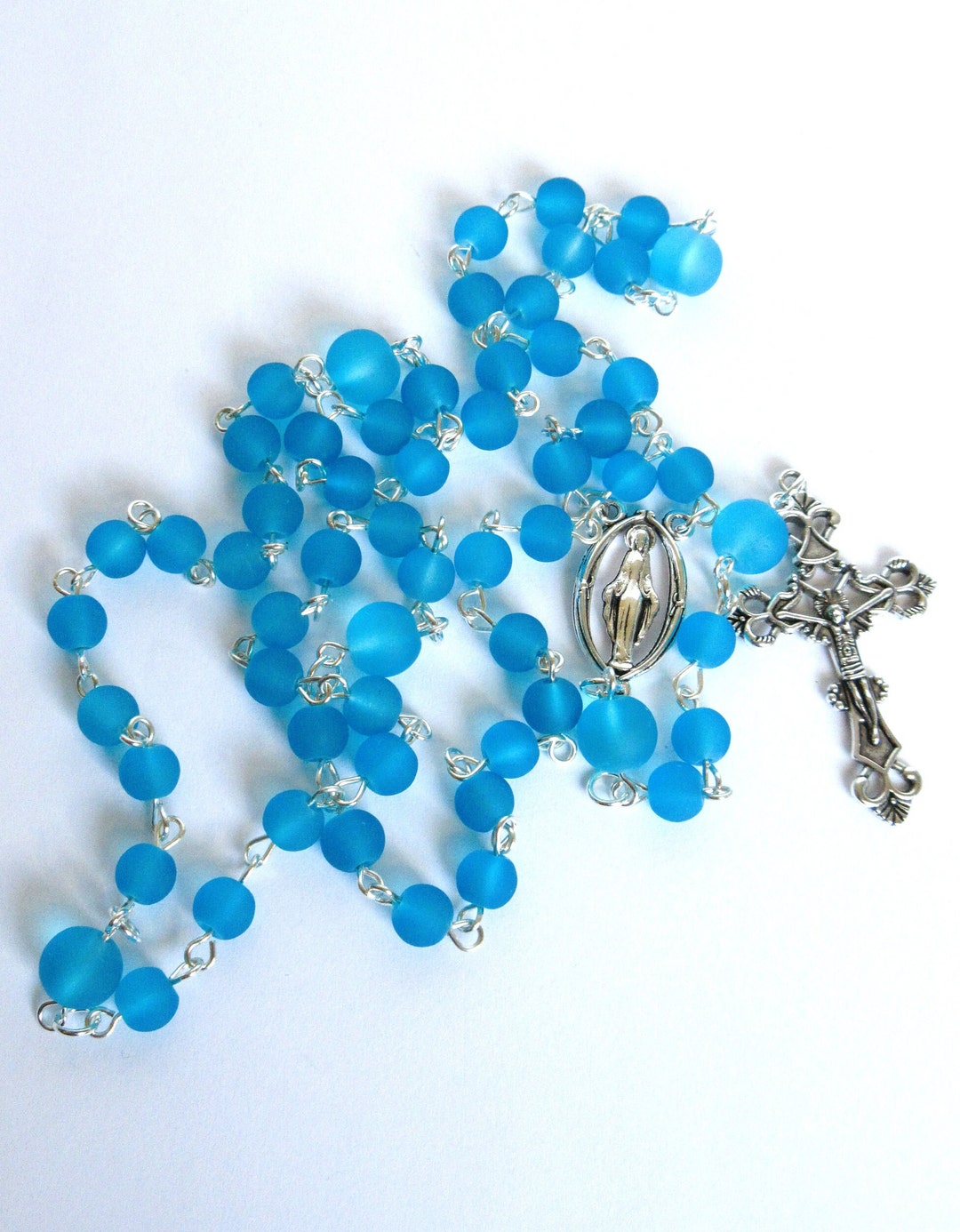 Blue Catholic Rosary, Sky Blue Rosary Necklace, Prayer Beads, 339 - Etsy