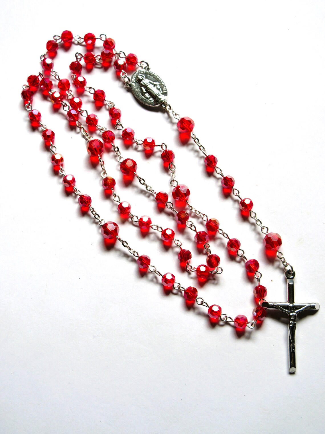 Red Crystal Catholic Rosary, Miraculous Medal, 354 - Etsy
