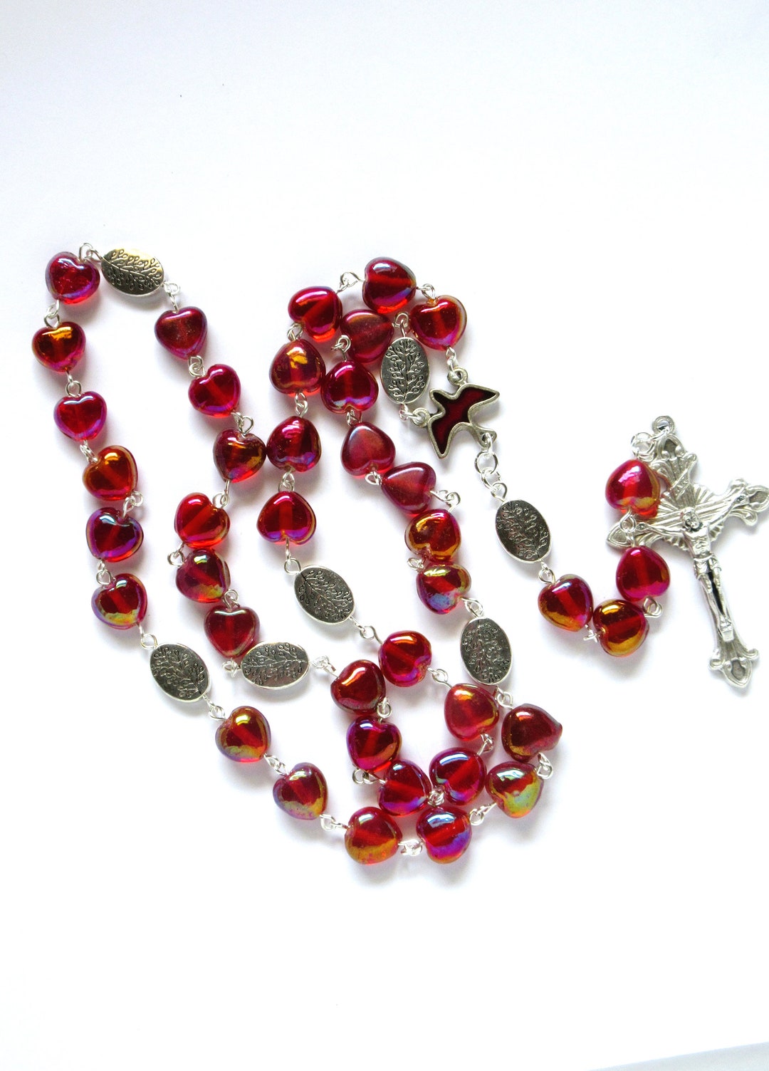 Rainbow Red Luster Heart Lutheran Rosary, Extra Large Prayer Beads ...