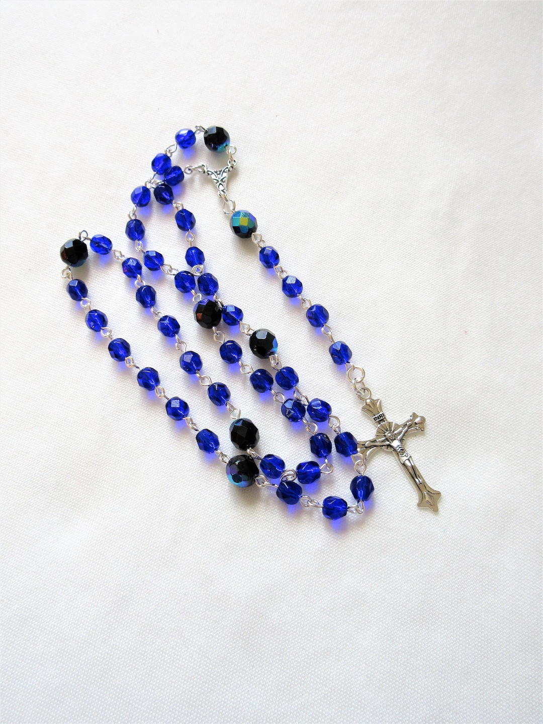 Cobalt Blue Crystal Lutheran Rosary, Dark Blue Longworth Prayer Beads ...