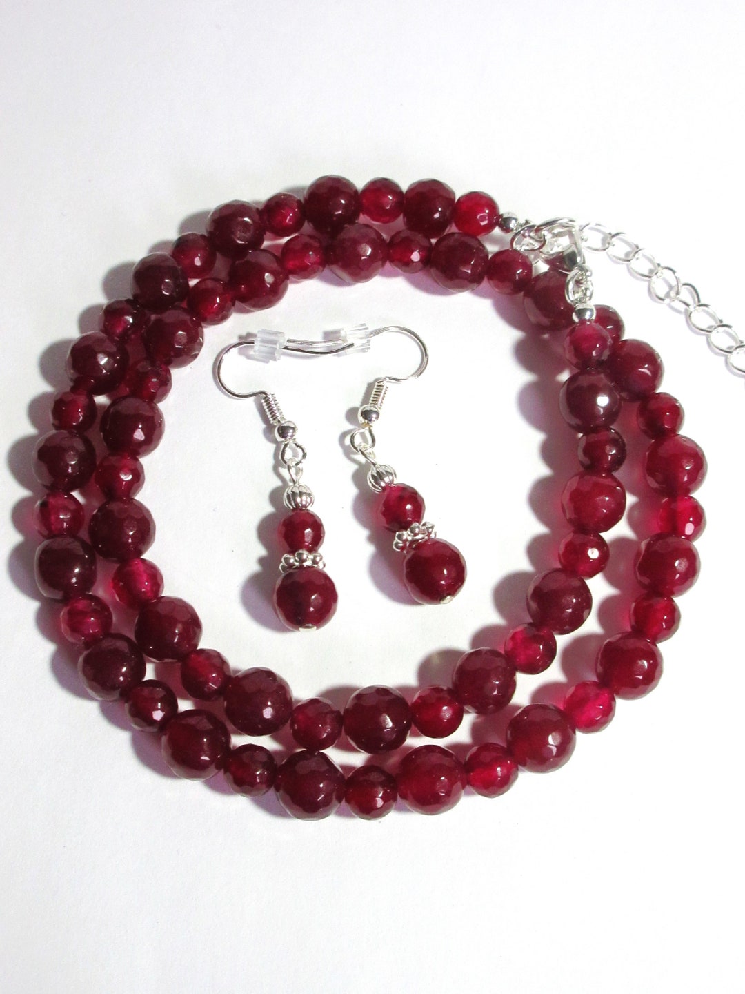 Cranberry Jade maroon Red Jewelry Set 18 Beaded - Etsy