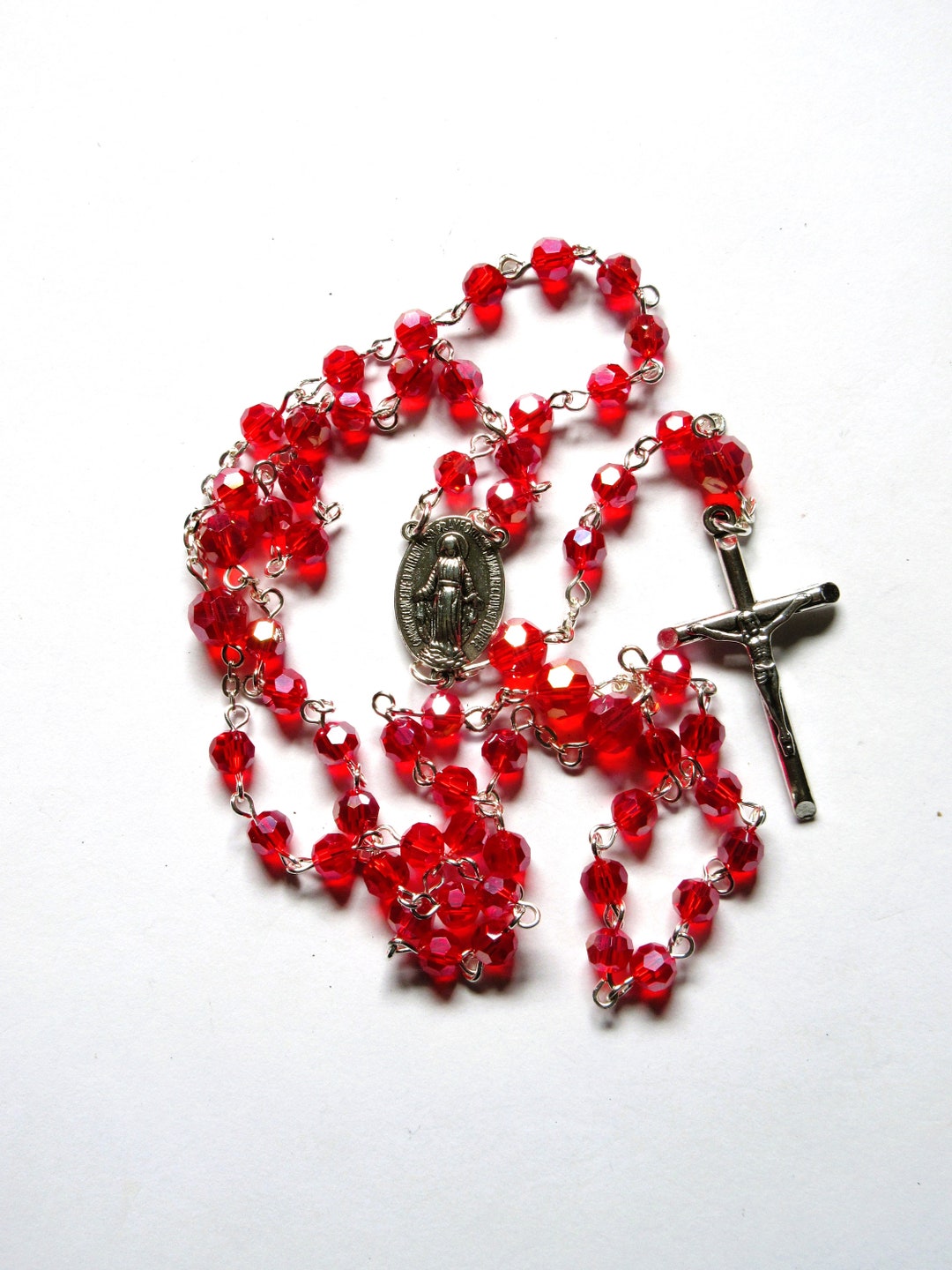 Red Crystal Catholic Rosary, Miraculous Medal, 354 - Etsy