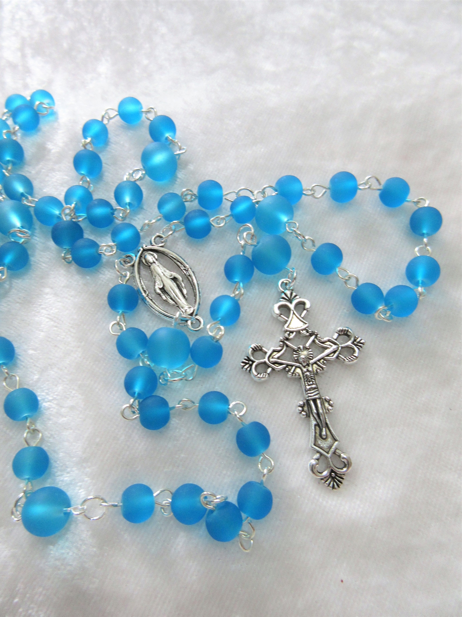 Blue Catholic Rosary Sky Blue Rosary Necklace Prayer Beads - Etsy