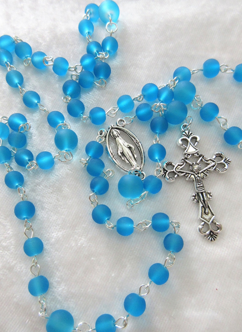 Blue Catholic Rosary Sky Blue Rosary Necklace Prayer Beads - Etsy