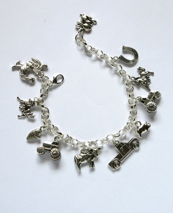 Farm Charm Bracelet Farm Animals Tractors 7 Adjusts - Etsy