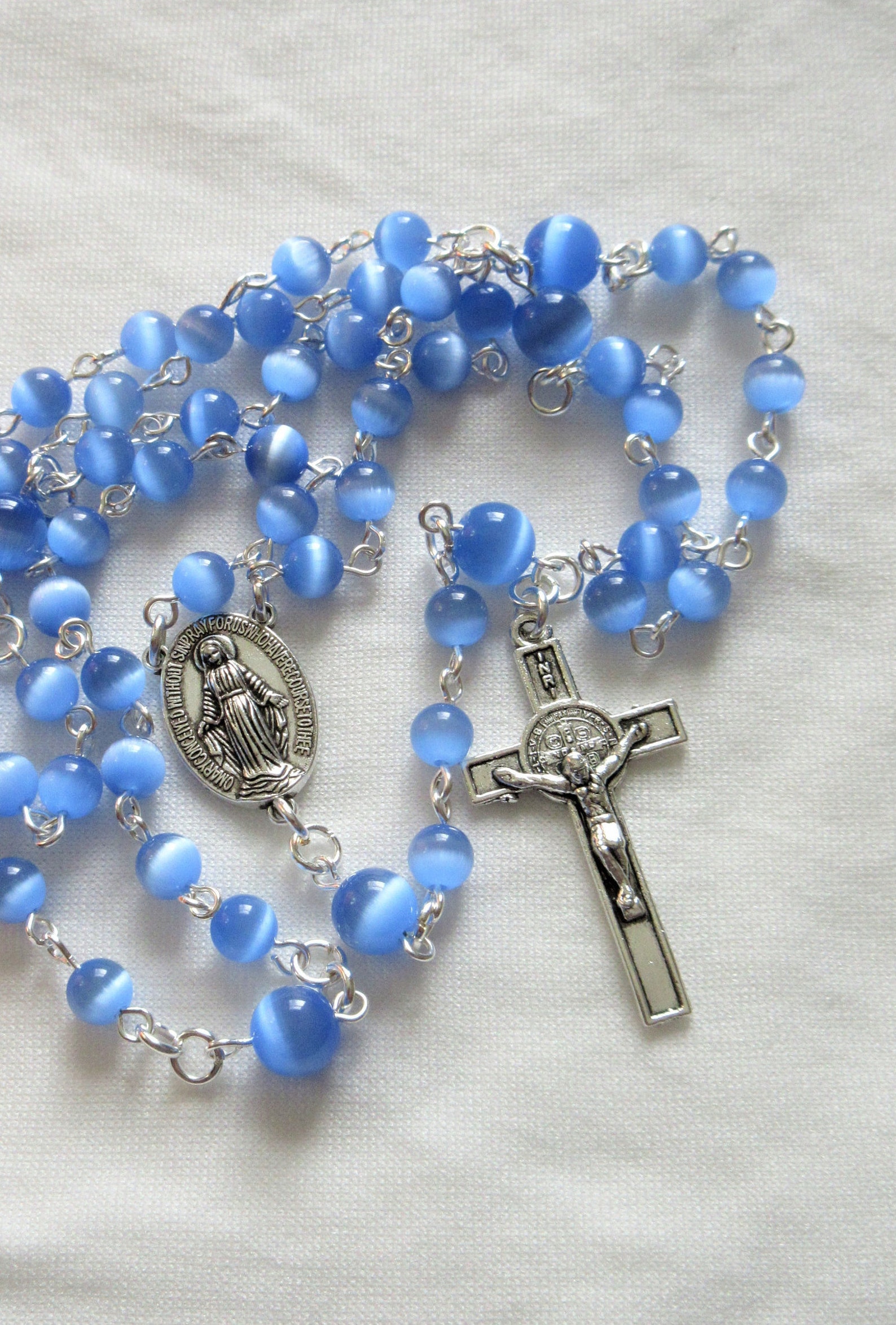 Baby Blue Catholic Rosary Cat's Eye 5 Decade Rosary - Etsy