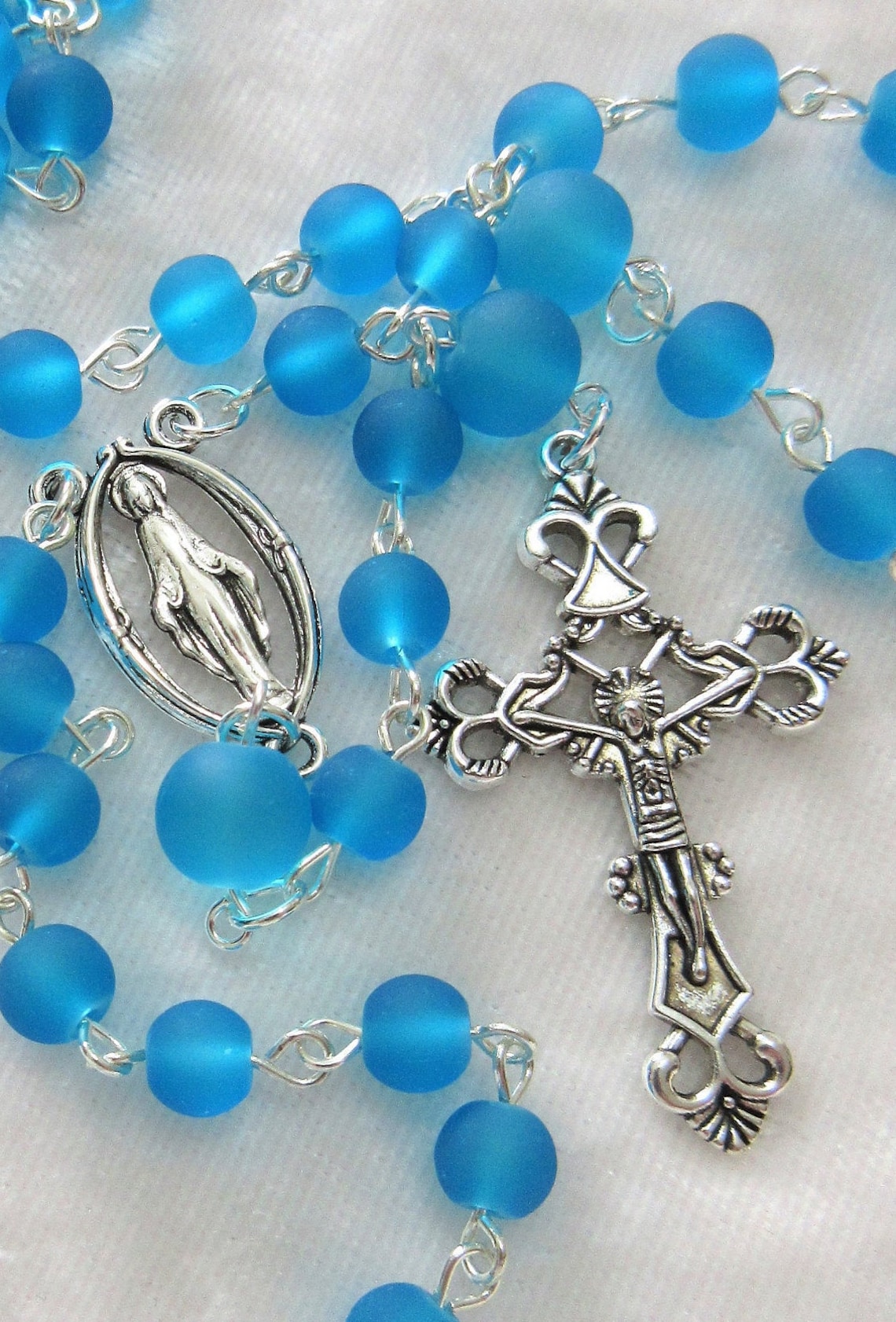 Blue Catholic Rosary Sky Blue Rosary Necklace Prayer Beads - Etsy