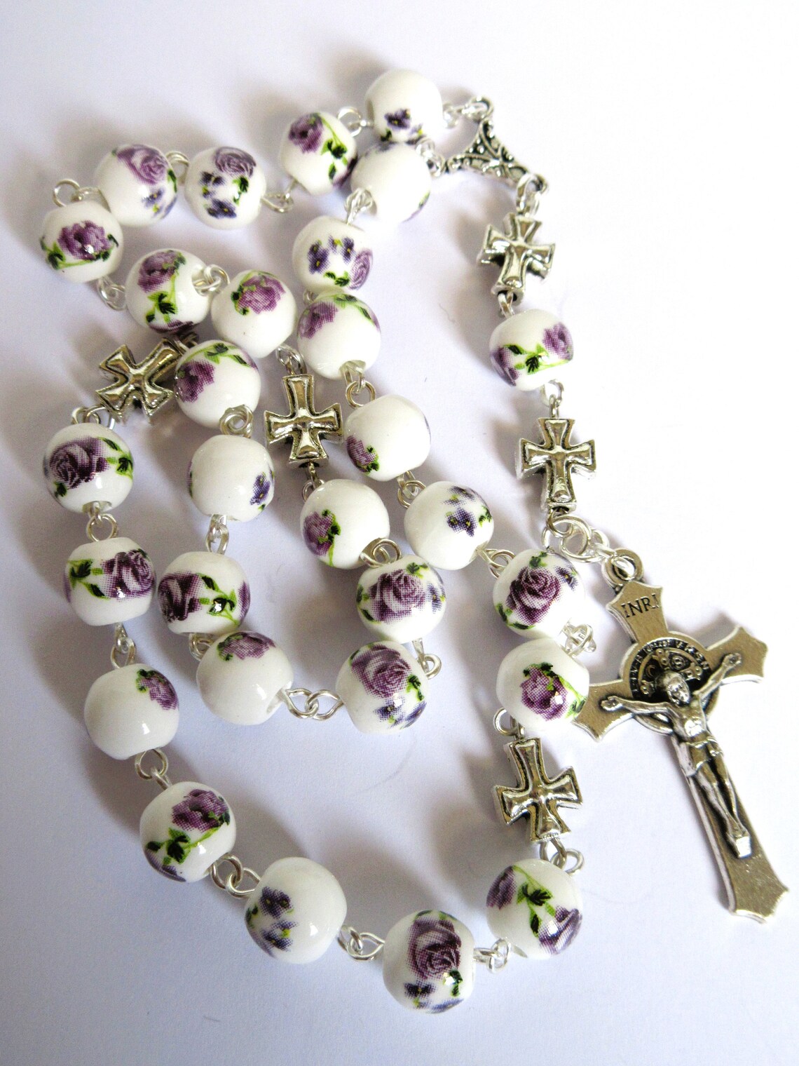 Anglican Rosary, Purple Rose on White Ceramic, Multi Denominations, 488 ...