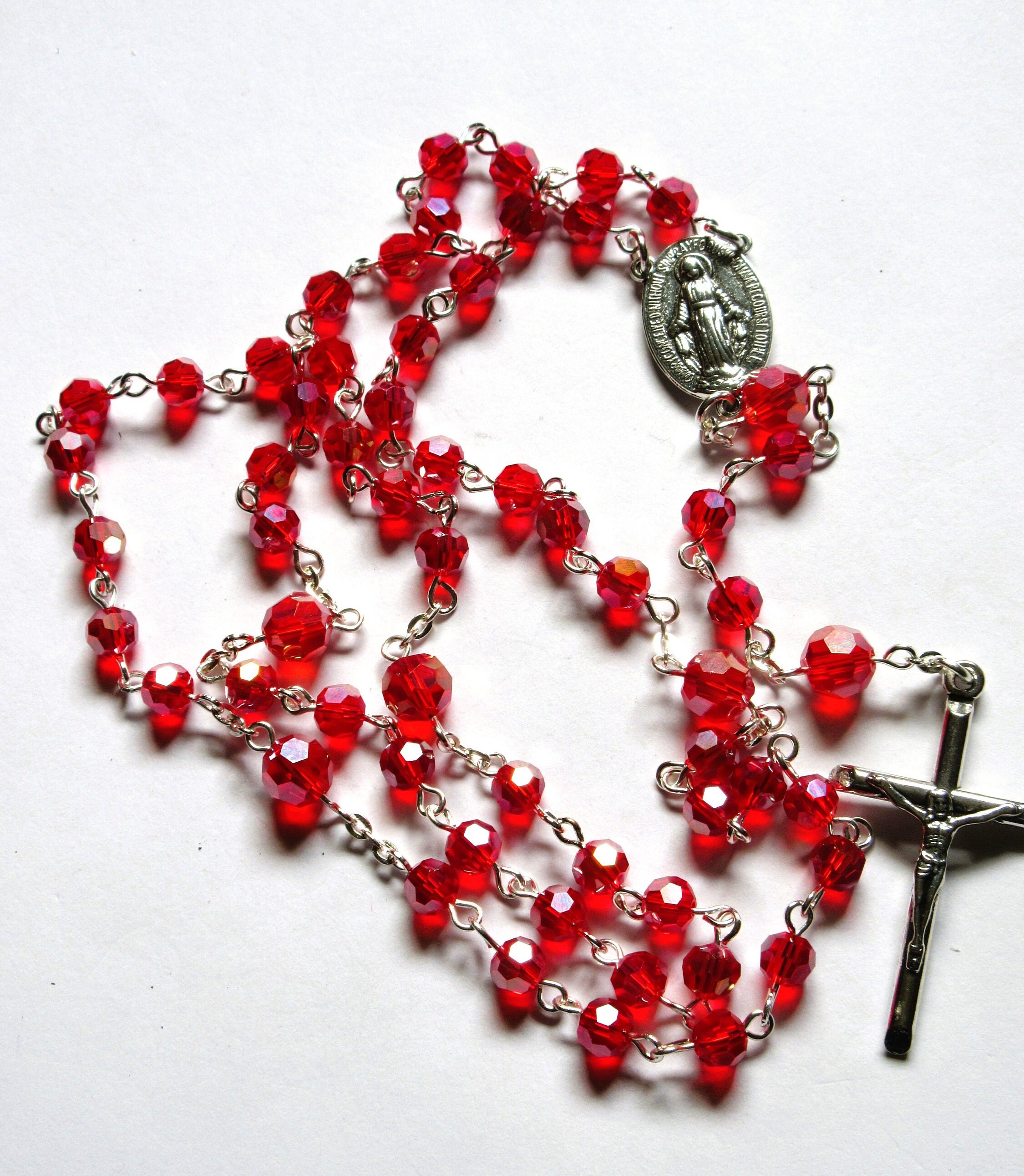Red Crystal Catholic Rosary, Miraculous Medal, 354 - Etsy