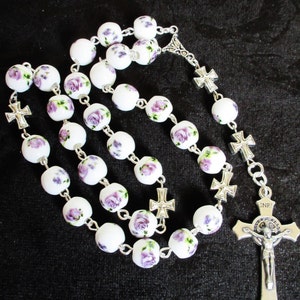 Anglican Rosary, Purple Rose on White Ceramic, Multi Denominations, 488 ...