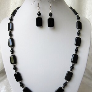 Black Czech Glass Rectangle Jewelry Set 20 Necklace - Etsy