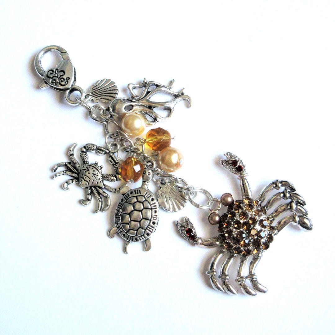 Sea Life Keychain, 4" Purse Dangle, Rhinestone Crab, Sea Animal Charms ...