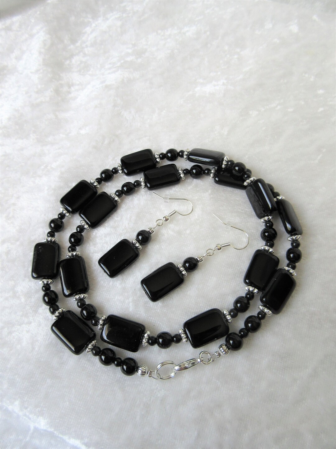 Black Czech Glass Rectangle Jewelry Set 20 Necklace - Etsy