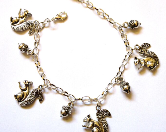 Squirrel and Acorn Autumn Charm Bracelet, Nature Bracelet, Animal Charm ...