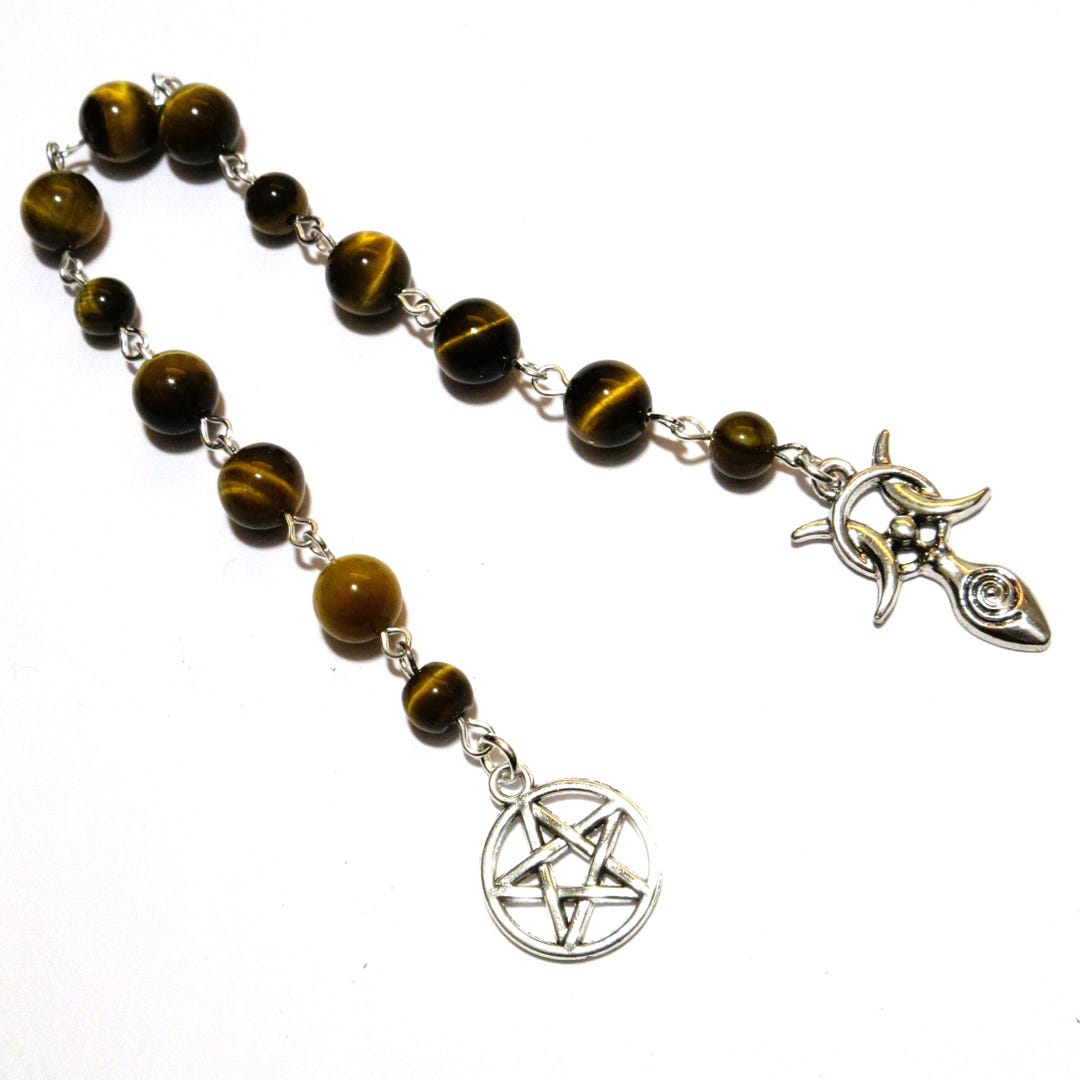 Moon Goddess Witch's Ladder, Tiger Eye Wiccan Prayer Beads, Meditation ...