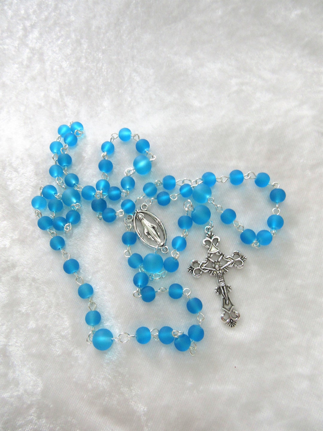 Blue Catholic Rosary Sky Blue Rosary Necklace Prayer Beads - Etsy