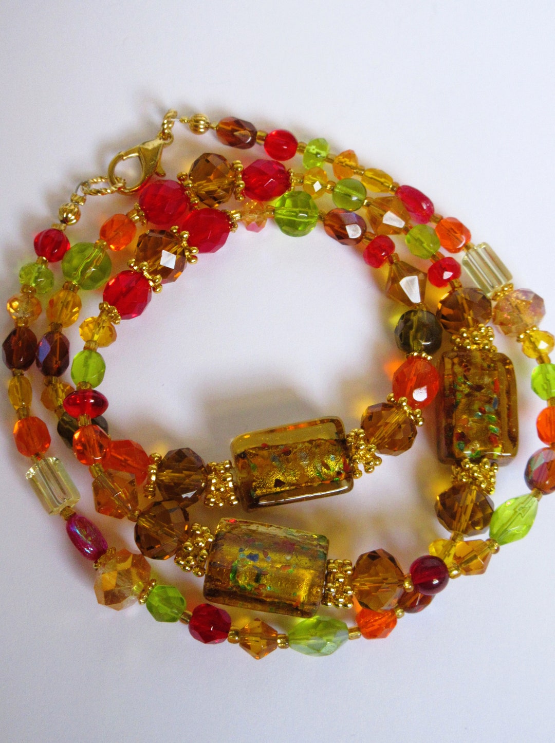 Autumn Colors Jewelry Set, Red, Orange, Yellow, Gold, and Green Lamped ...