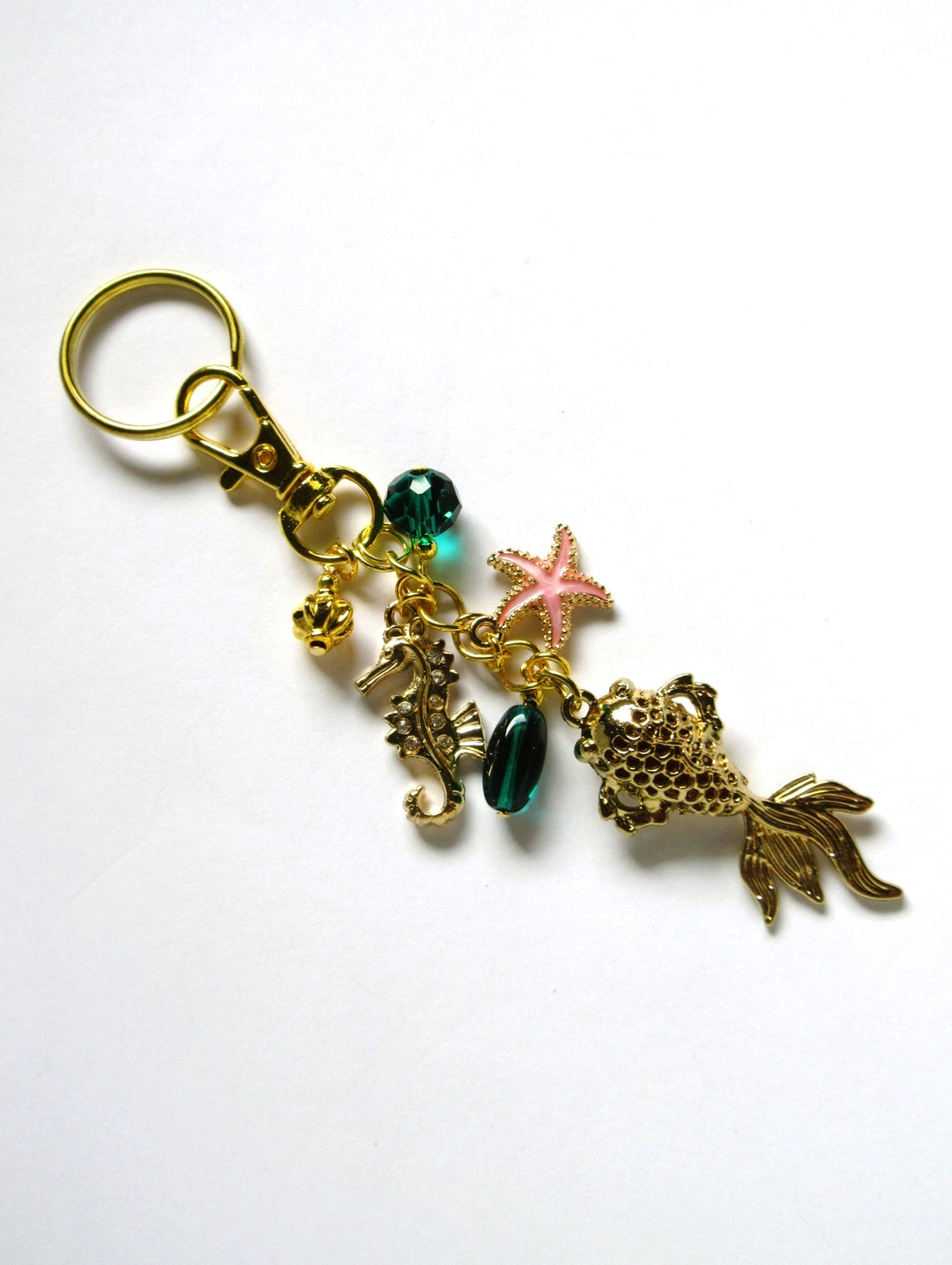 Golden Goldfish Keychain 4 Inches Long With Seahorse and - Etsy