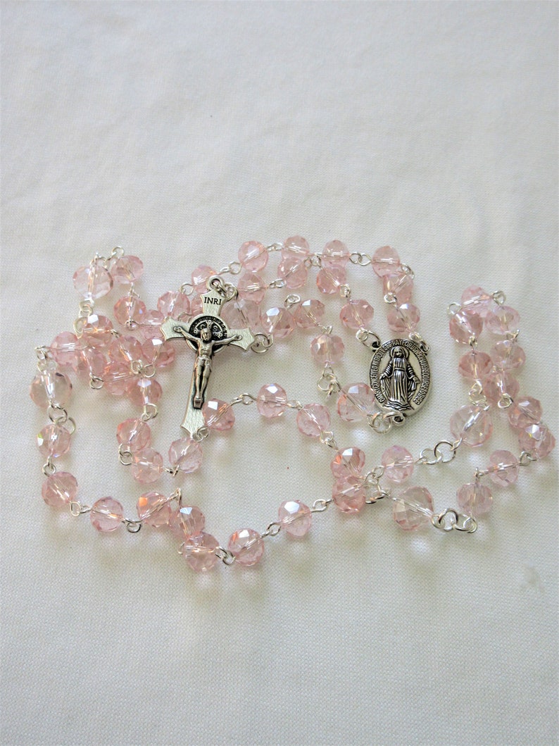 Light Pink Crystal Catholic Rosary Larger Beads Prayer | Etsy