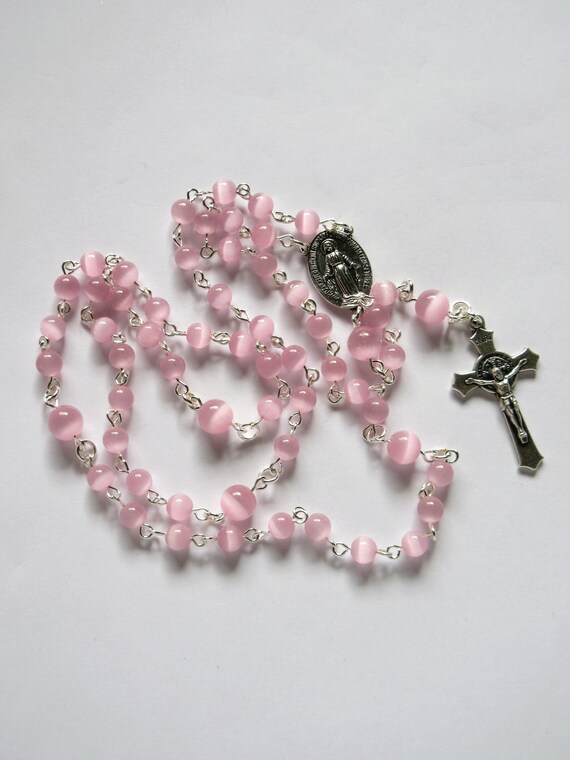Pink Catholic Rosary Cat's Eye Beads Traditional Prayer - Etsy
