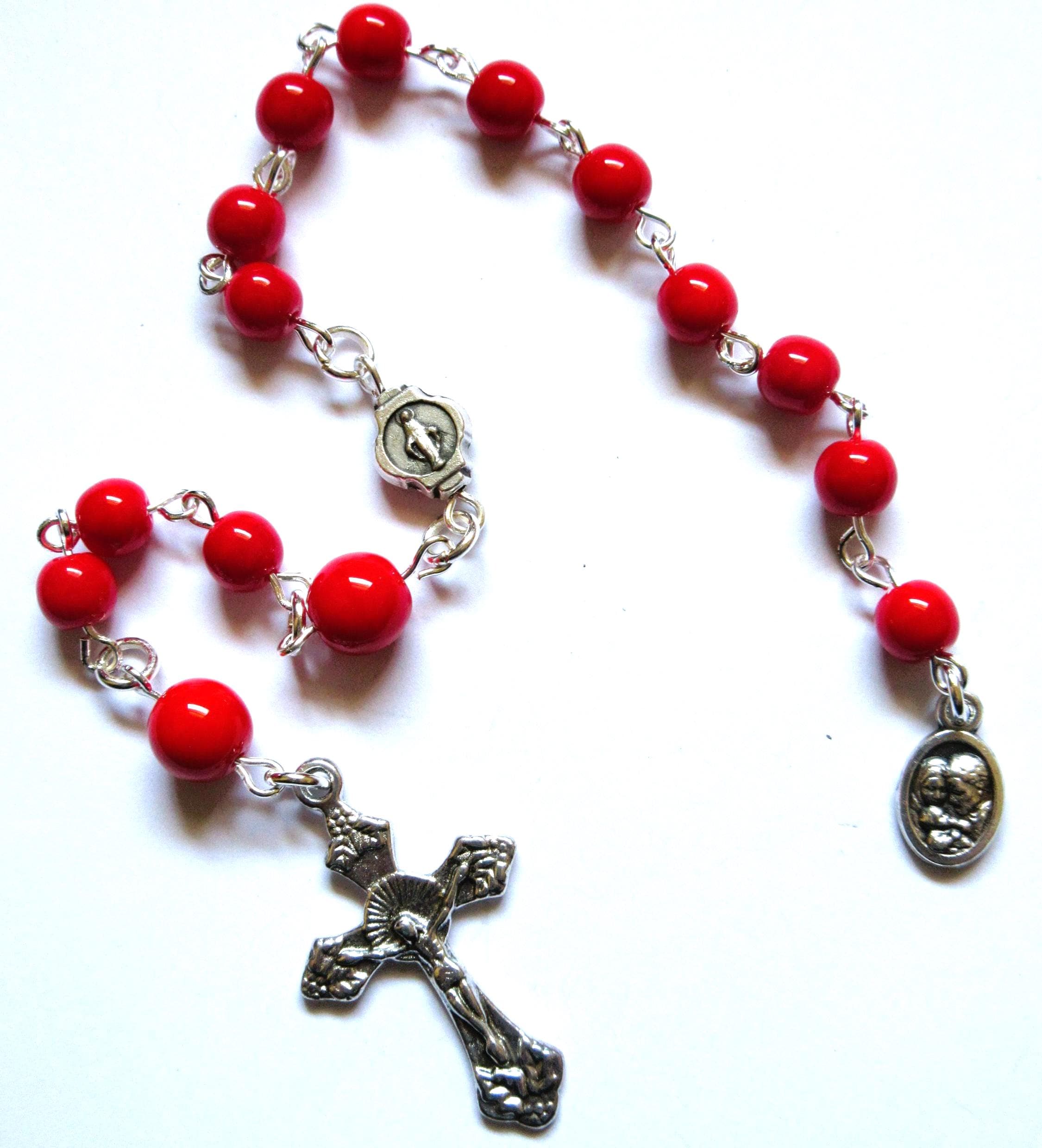 Red Opaque Catholic Pocket Rosary, 10 Inches Long, Full Introductory ...