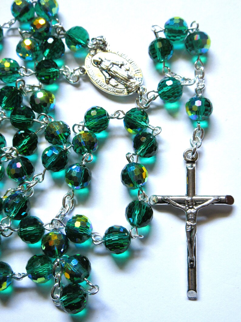 AB Emerald Green Catholic Rosary, Traditional Chain Style With Larger ...