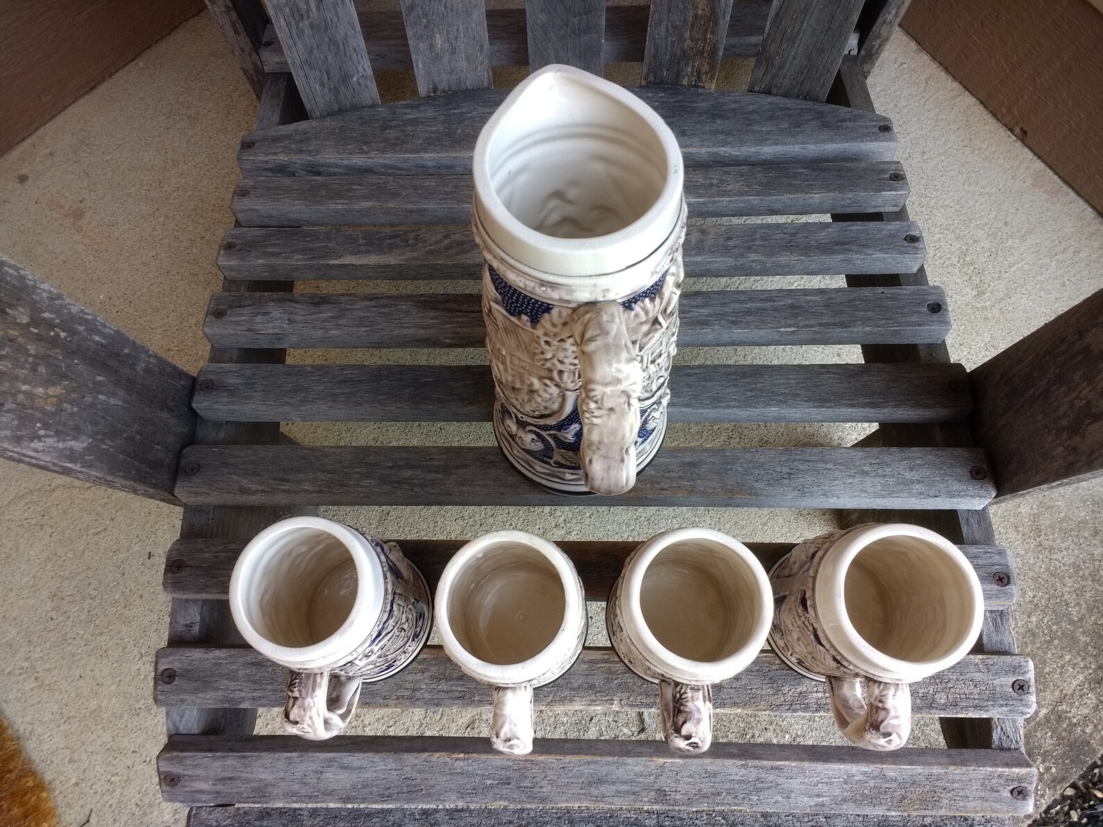 Vintage Beer Steins and Matching Pitcher off White and Colbalt | Etsy