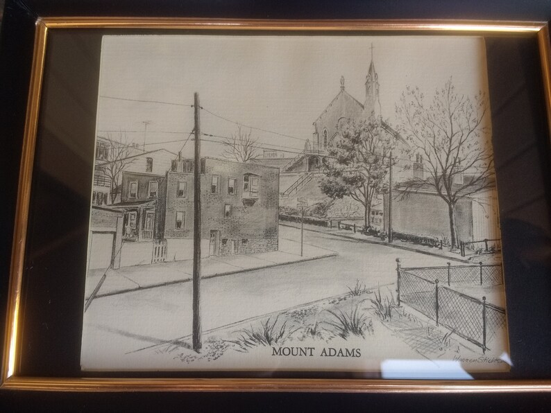 Vintage Mount Adams Art Print Black and White Cincinnati Ohio | Etsy