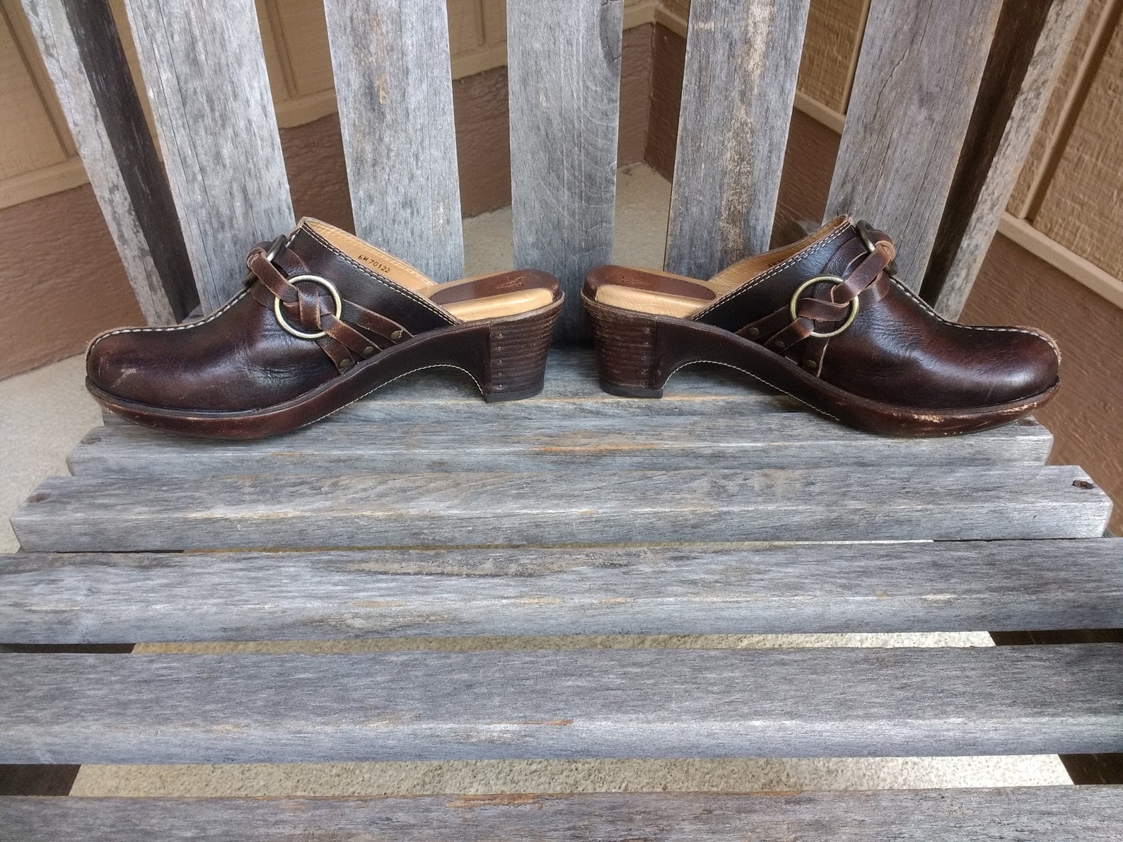 Vintage Frye Brown Leather Clogs Distressed Leather Stitched | Etsy
