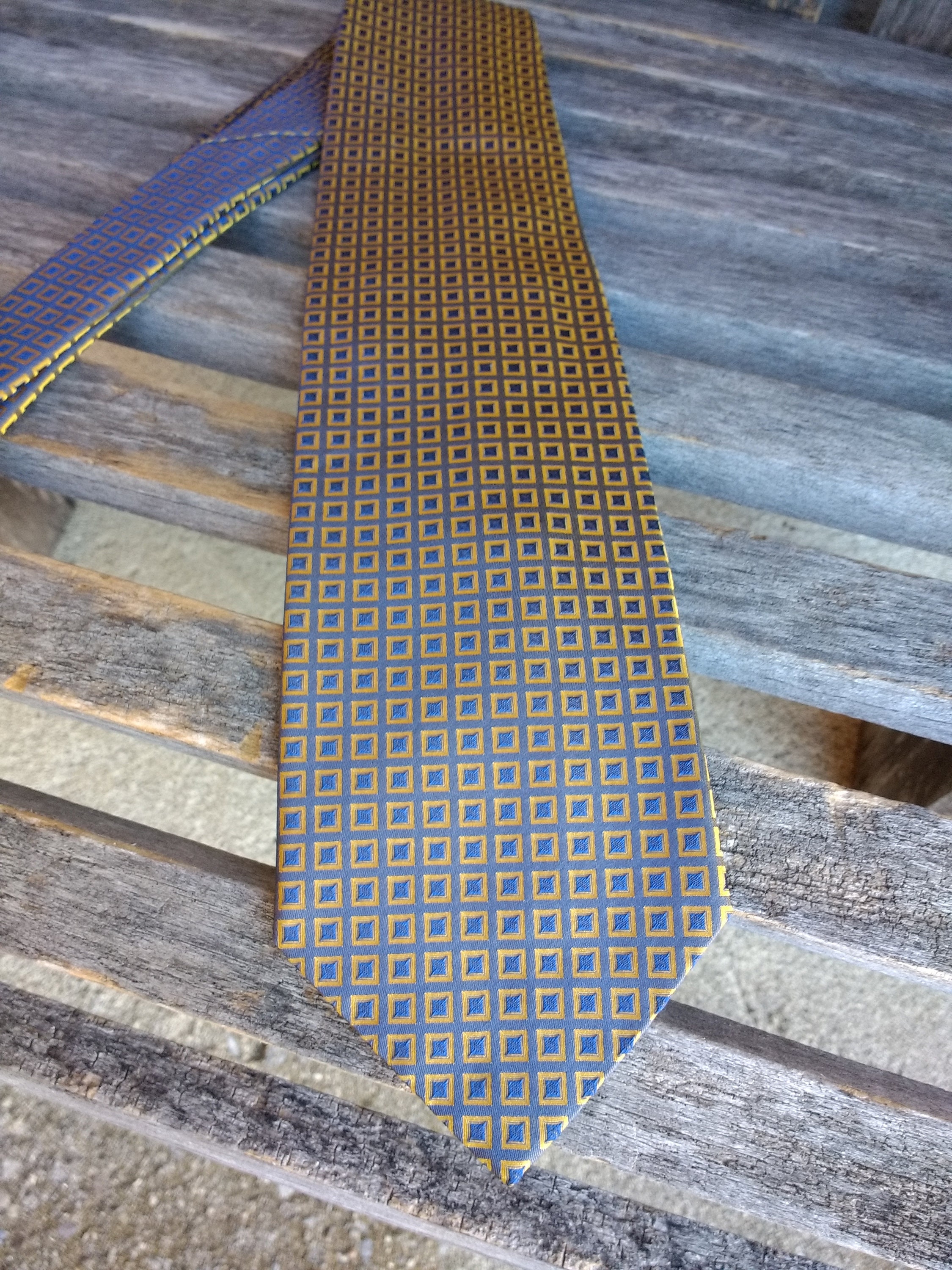 Vintage Valerio Garati Silk Necktie Gold and Navy Blue | Etsy