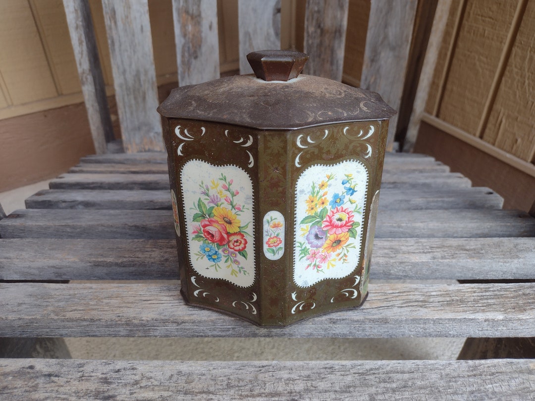 Rustic Brown Floral Irish Candy Metal Tin With Lid Retro Vintage Home ...