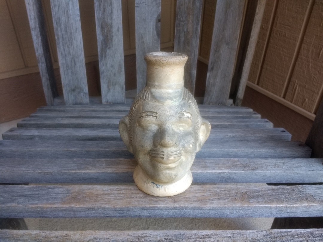 Rare Primitive Jug Head Pottery Art Unique Folk Art Collectible Bottle ...