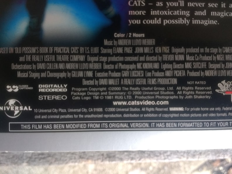 Vintage CATS Commemorative Edition VHS Tape With Bonus Feature Tape ...