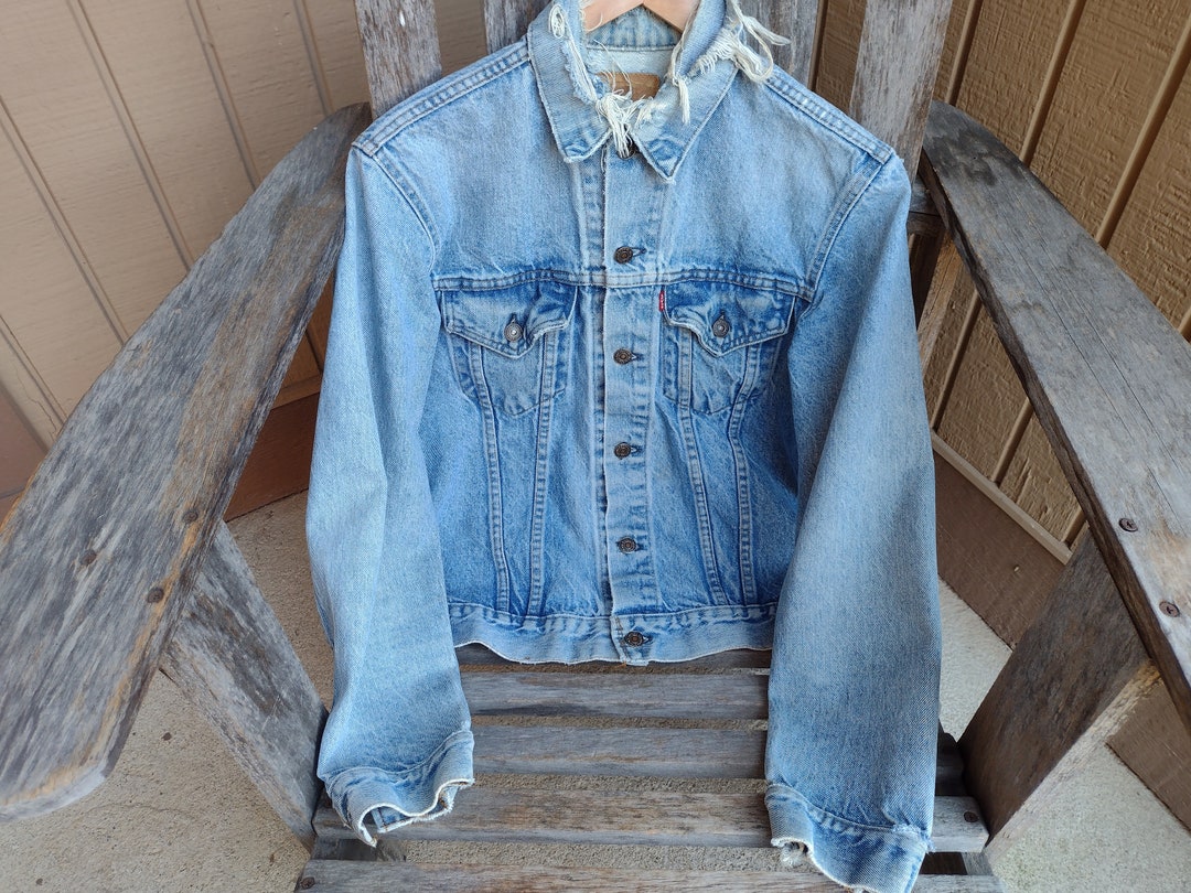 Levi's 505 Blue Jean Jacket Retro Vintage Distressed Faded Button-down ...