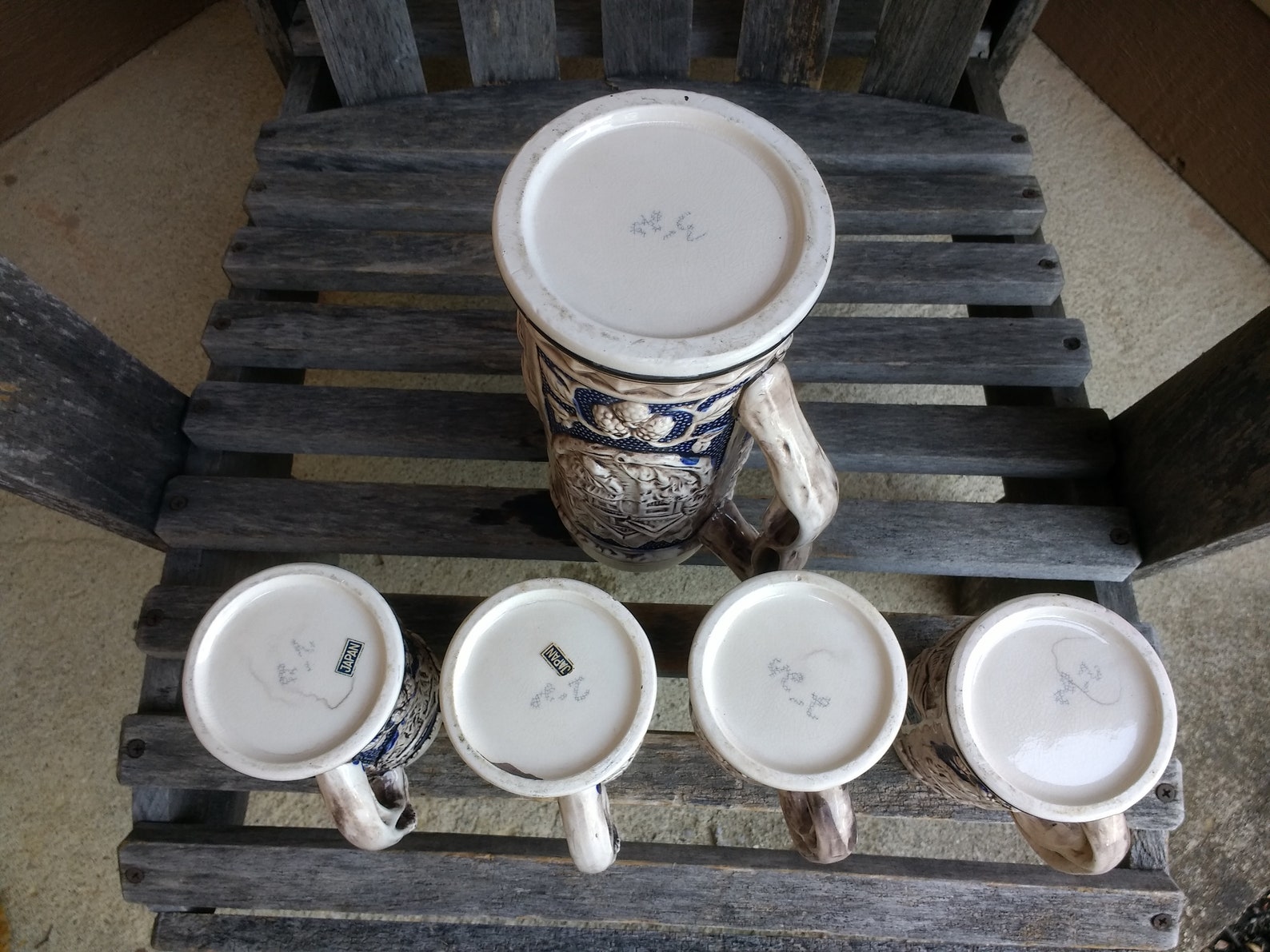 Vintage Beer Steins and Matching Pitcher off White and Colbalt | Etsy