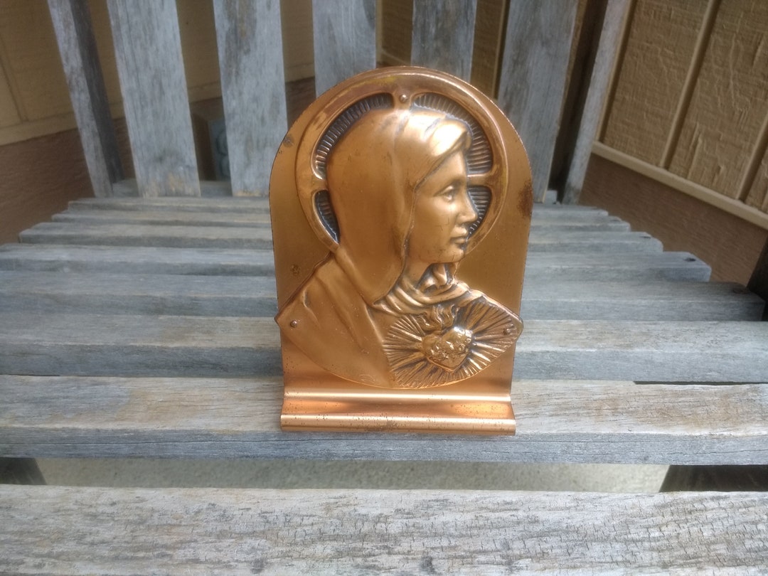 Vintage Copper Virgin Mary Plaque Religious Free Standing Shelf or ...