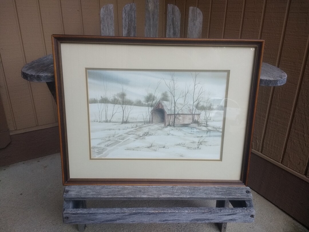Vintage Mickey Hackett ASA Original Watercolor Art Covered Bridge ...