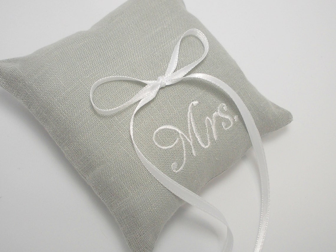 4'' Small Linen Wedding Ring Bearer Pillow Set of 2 Mr Mrs Design ...