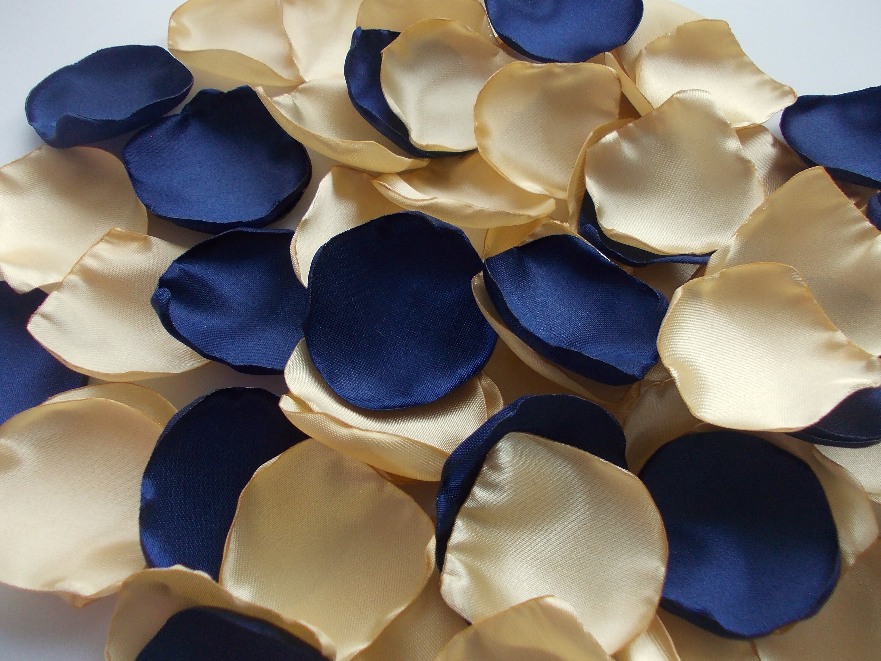 Navy Blue Satin Rose Petals Champagne Silk Wedding Flower - Etsy