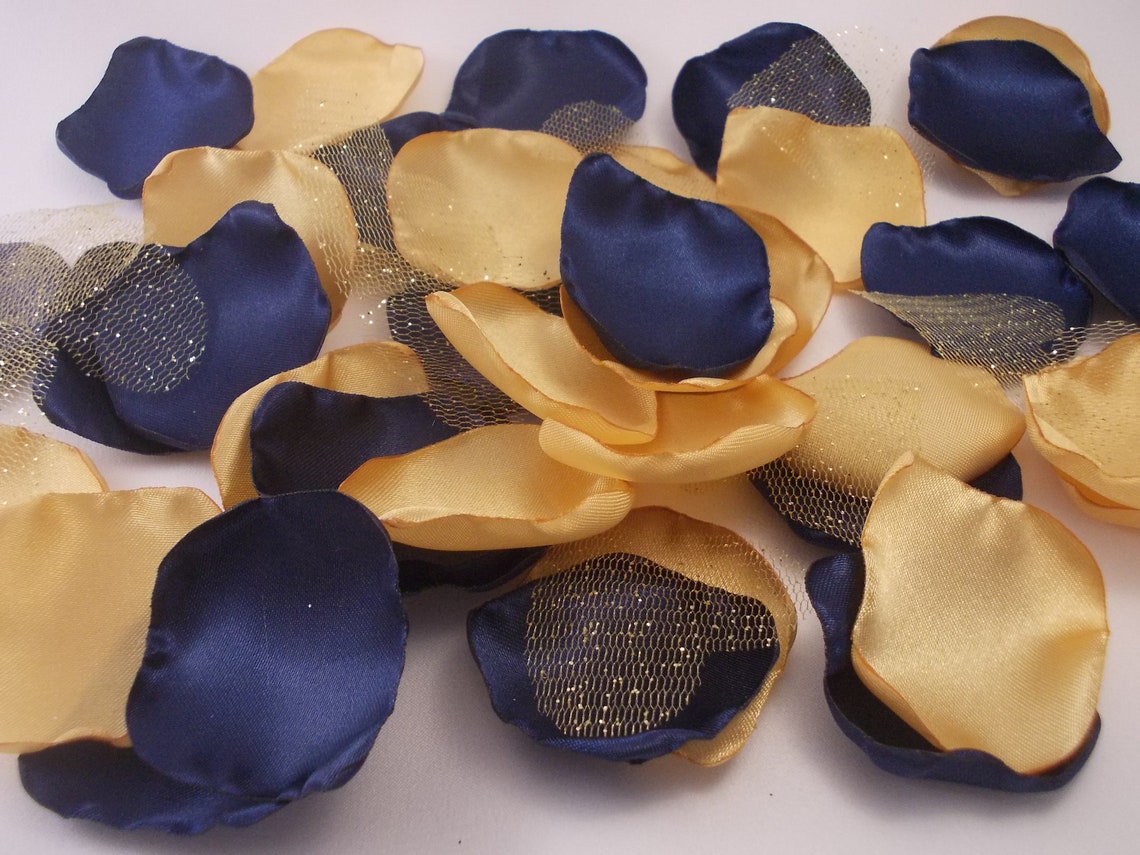 Navy Blue Gold Sparkling Satin Rose Petals Wedding Rose - Etsy