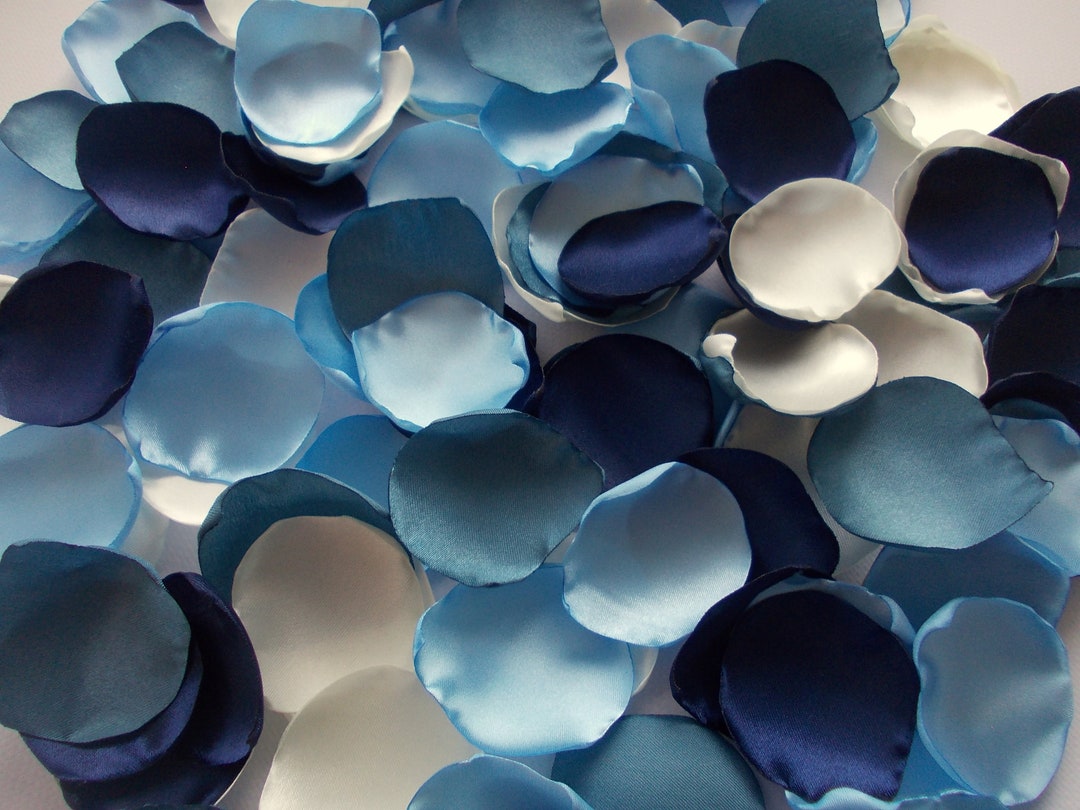 Teal Light Blue Navy Blue Ivory Rose Petals Wedding Decor Petals Satin ...