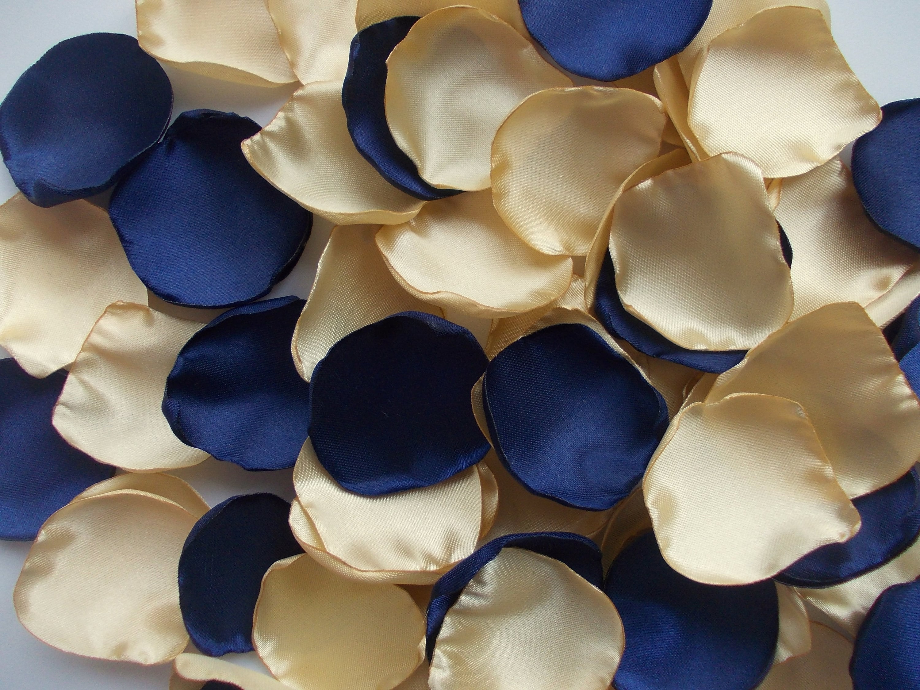Navy Blue Satin Rose Petals Champagne Silk Wedding Flower - Etsy
