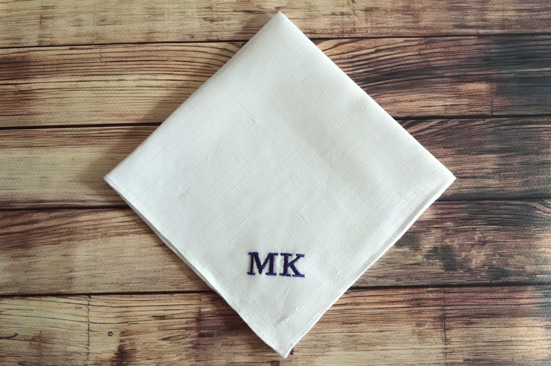 Monogrammed White Linen Handkerchief: Personalized Embroidered Pocket ...