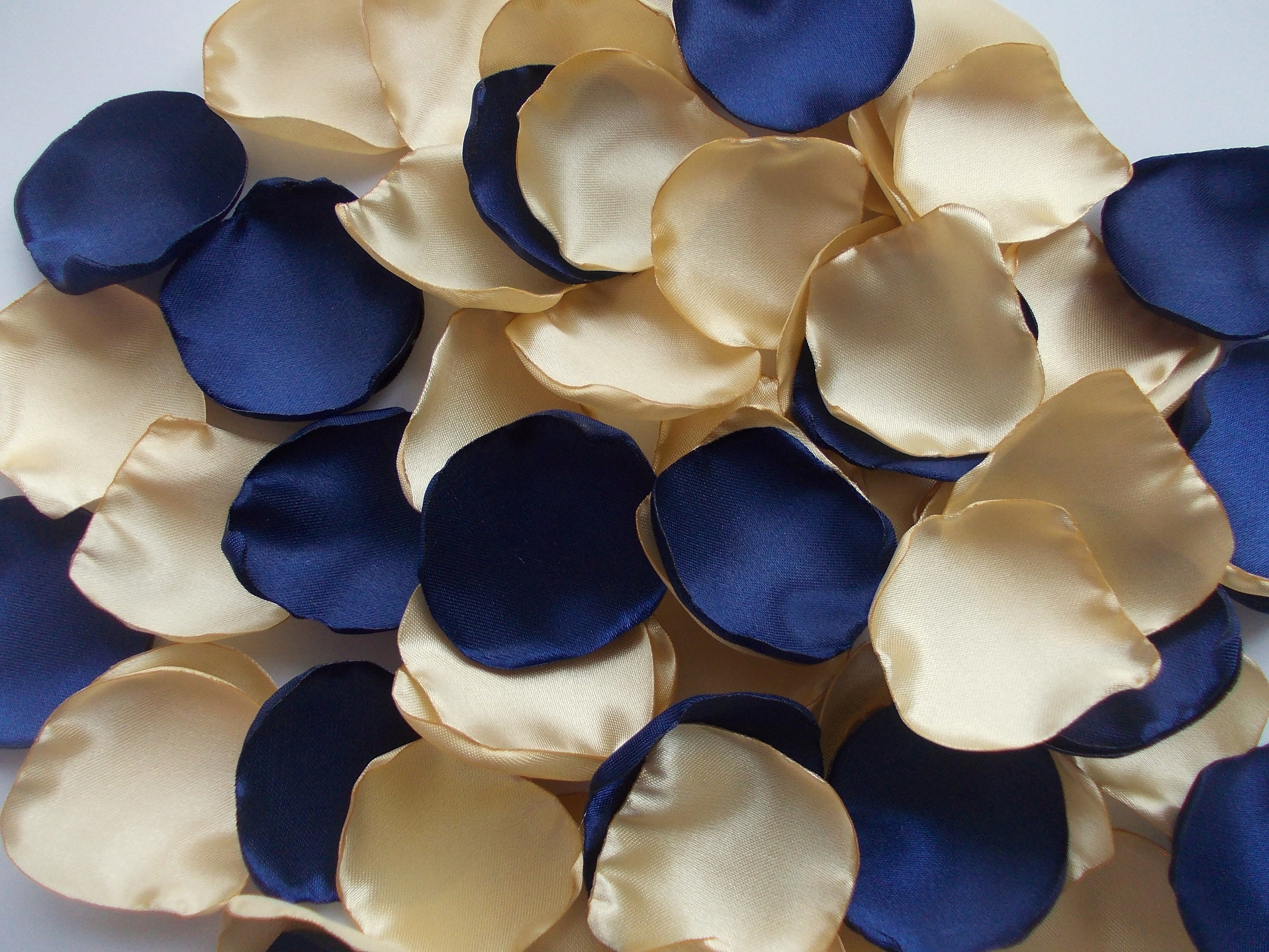 Navy Blue Satin Rose Petals Champagne Silk Wedding Flower - Etsy