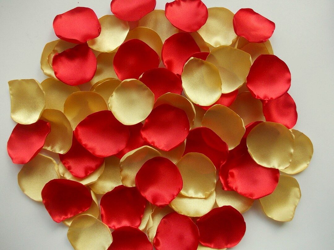 Red and Gold Satin Rose Petals: Handmade Wedding Decor - Etsy