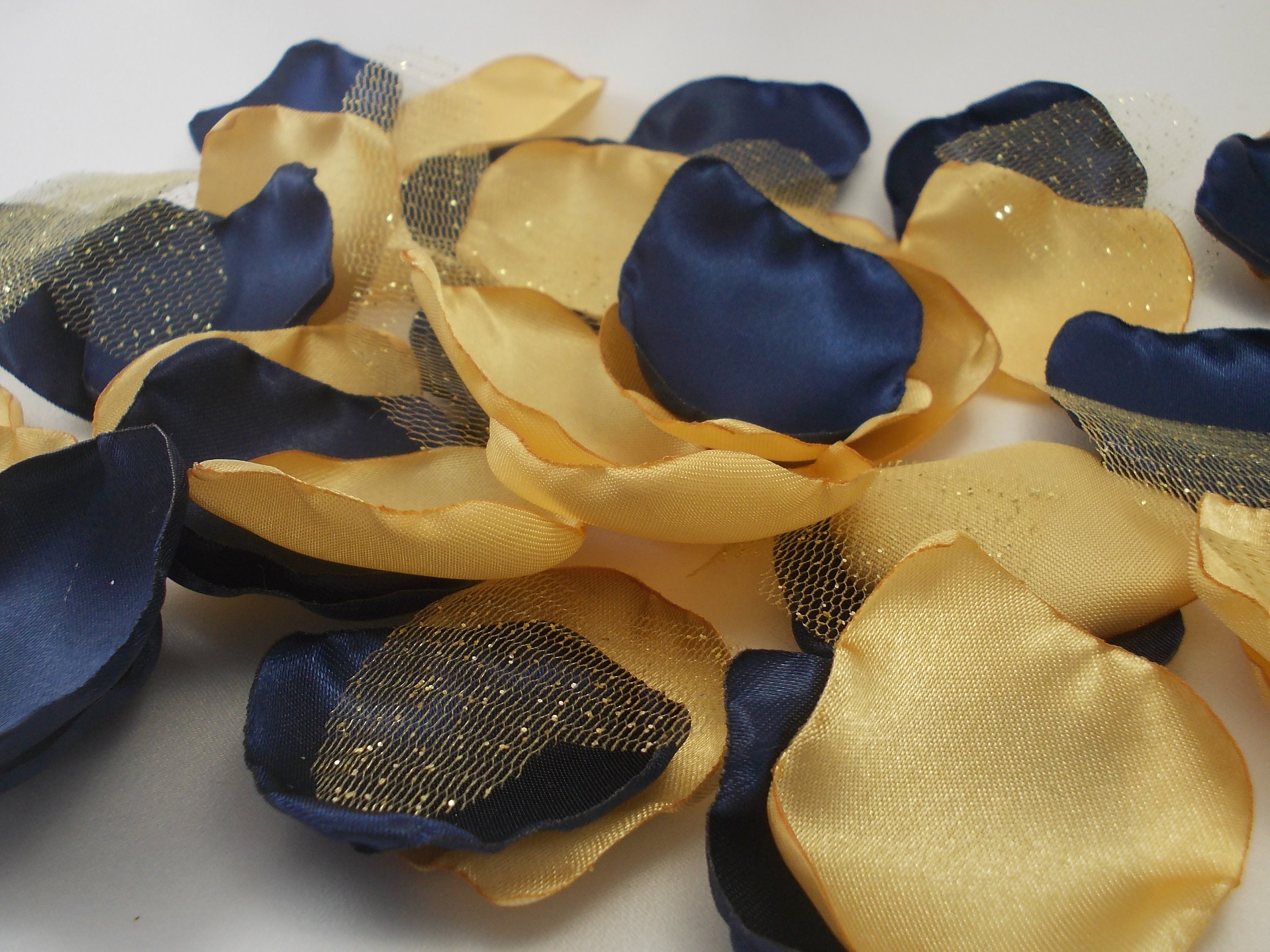 Navy Blue Gold Sparkling Satin Rose Petals Wedding Rose - Etsy